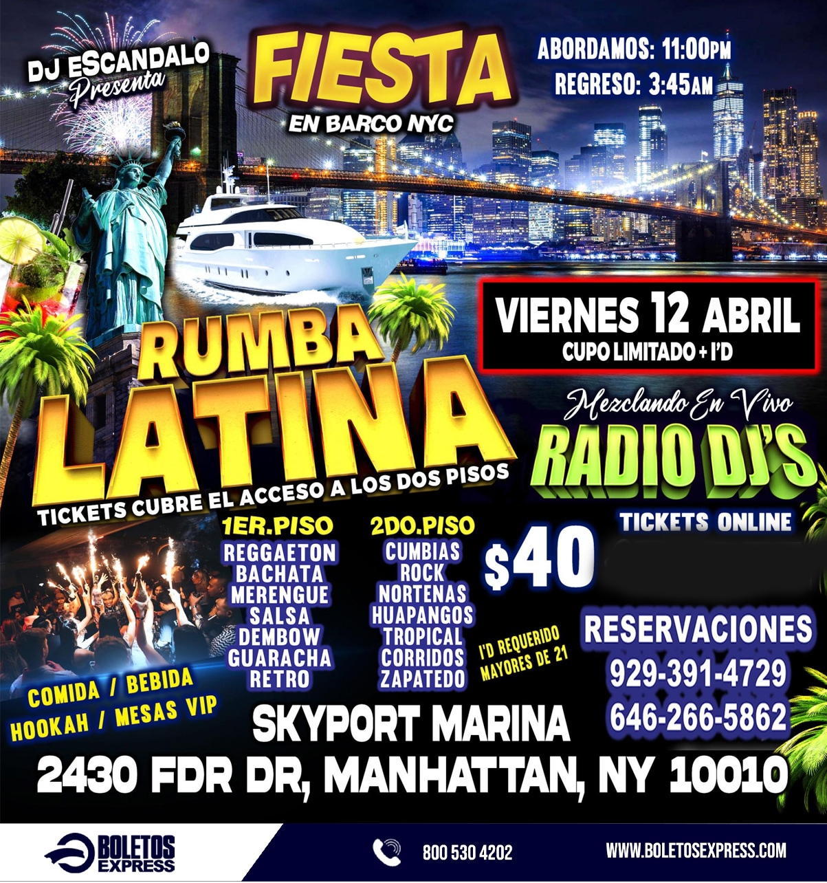 RUMBA LATINA EN BARCO + RADIO DJ'S + MANHATTAN NY Tickets - BoletosExpress